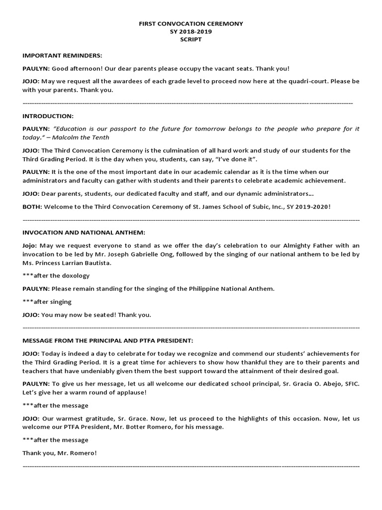 3rd Convocation Script | PDF | Educational Organizations | Secondary Education