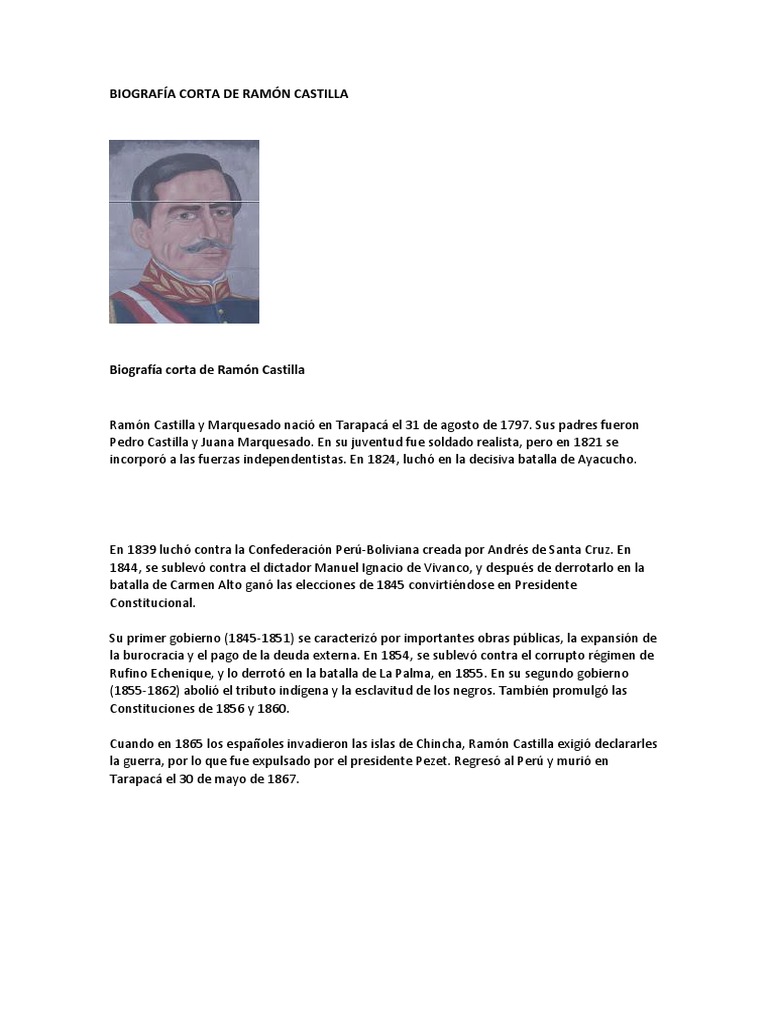 Biografía Corta de Ramón Castilla | PDF | Perú | América del Sur