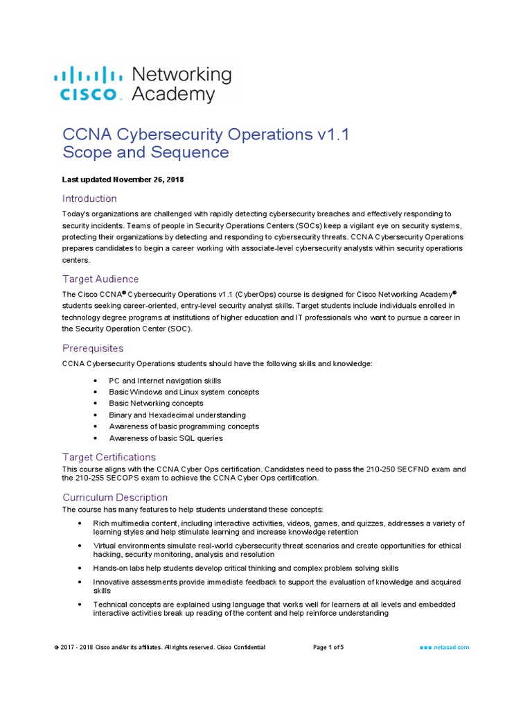 CyberOps v1.1 Scope and Sequence PDF | PDF | Cisco Certifications ...