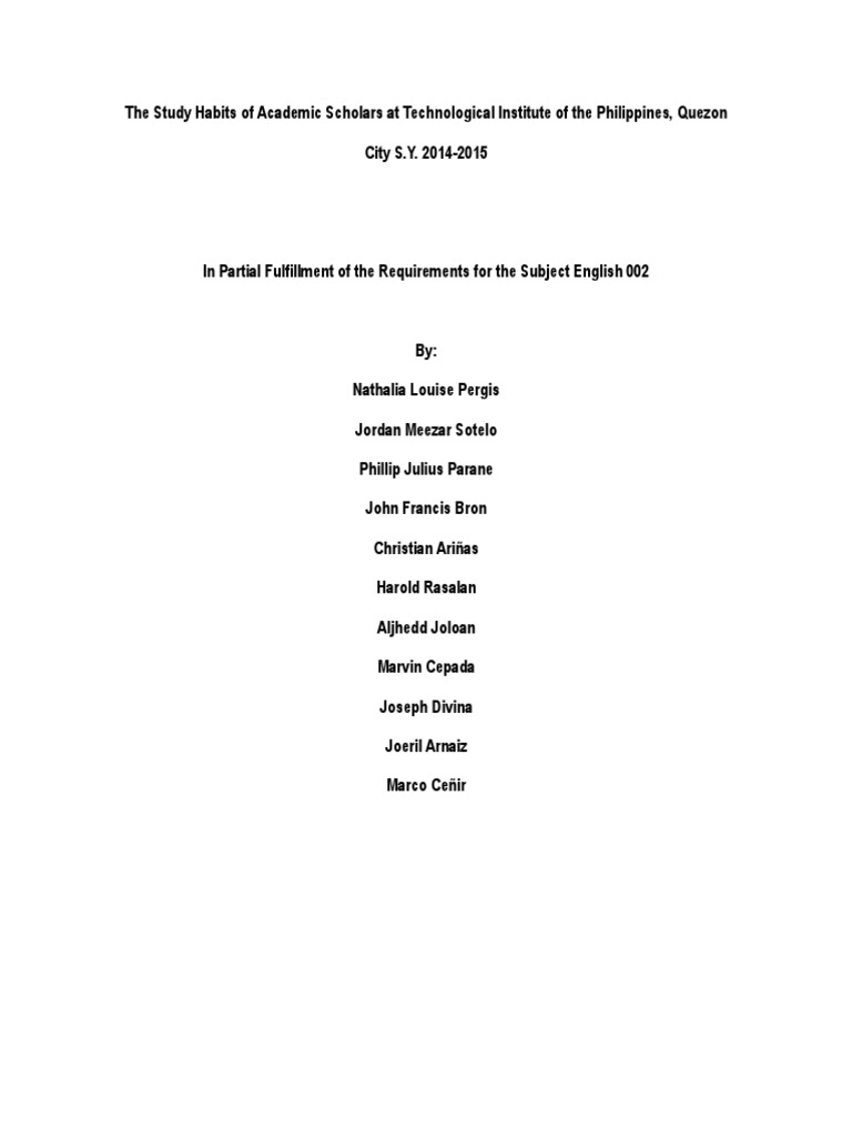 Study Habits of Scholars | PDF | Homework | Questionnaire