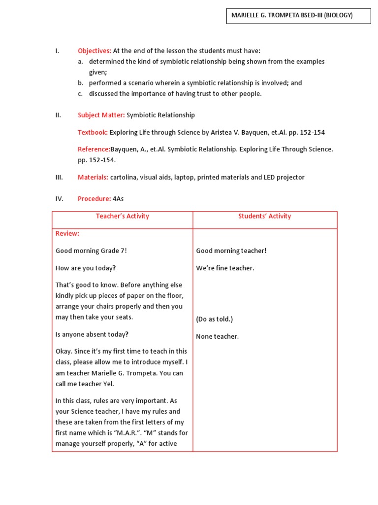 Lesson Plan | PDF | Parasitism | Symbiosis