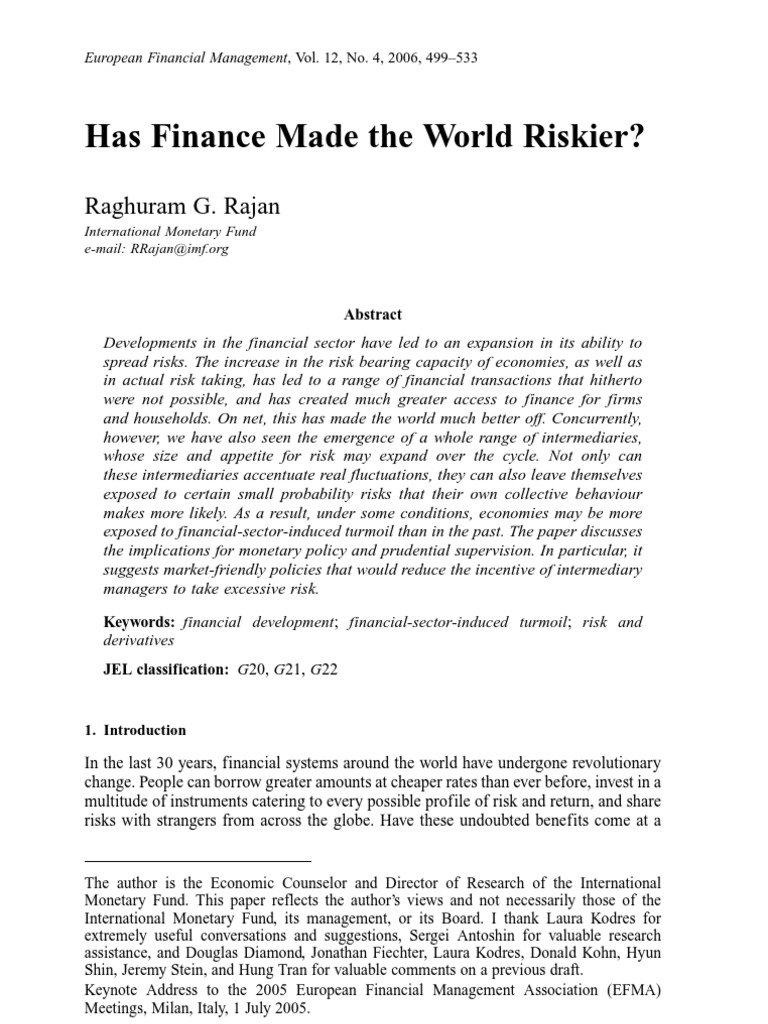 Has Finance Made The World Riskier | PDF | Derivative (Finance ...