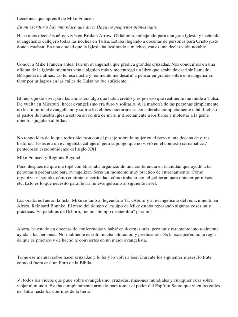 Lecciones de Evangelismo de Mike Francen | PDF | Evangelios ...