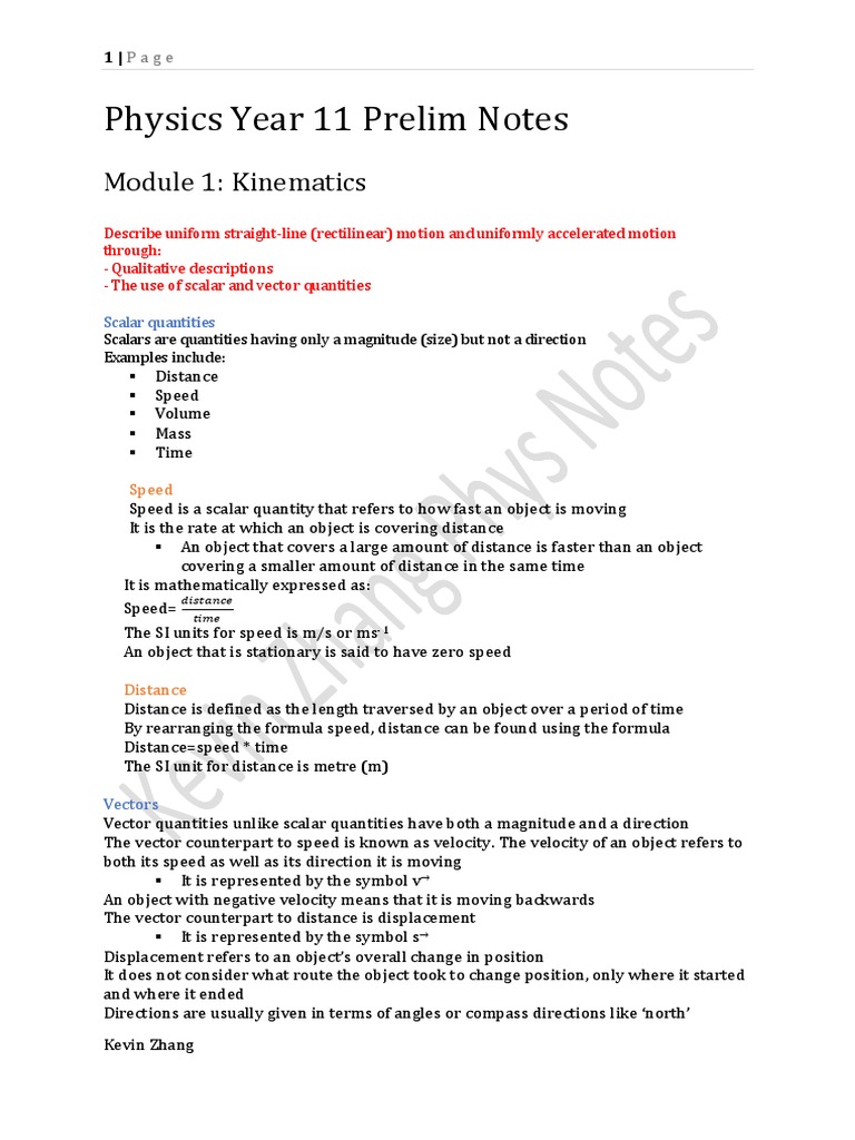 Physics Year 11 Prelim Notes | PDF | Force | Waves