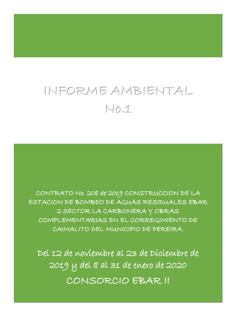 Informe Mensual No. 1 Ambiental EBAR II PDF | PDF | Residuos ...