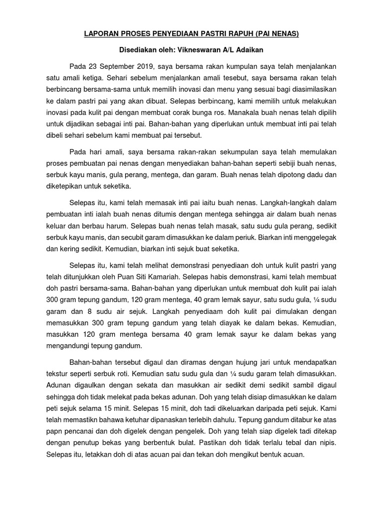 Laporan Proses Penyediaan Pastri Rapuh (Pai Nenas) | PDF