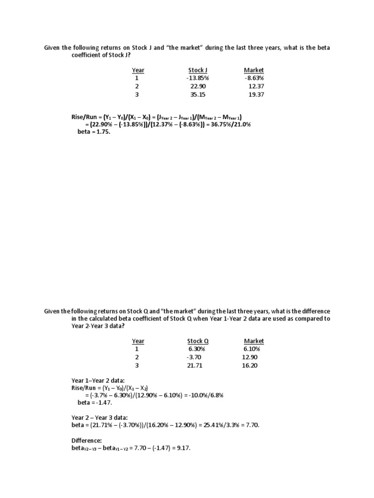 MAS Risk and Rates of Returns Practice Problems Answer | PDF | Beta ...