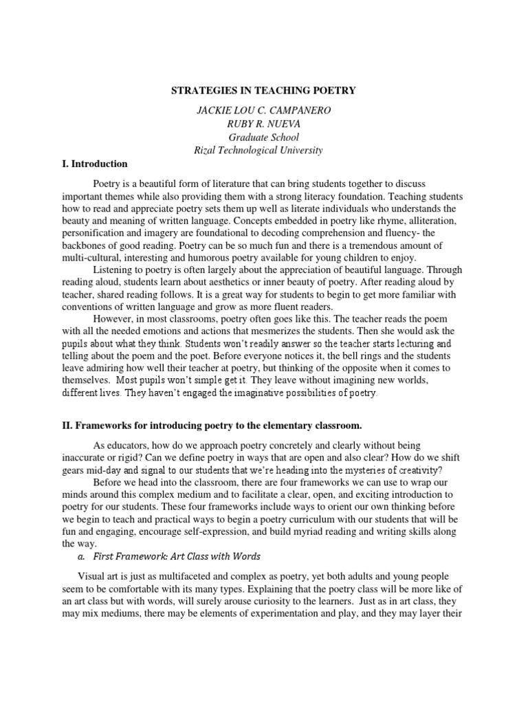 Teaching Poetry Written Report | PDF | Poetry | Teachers