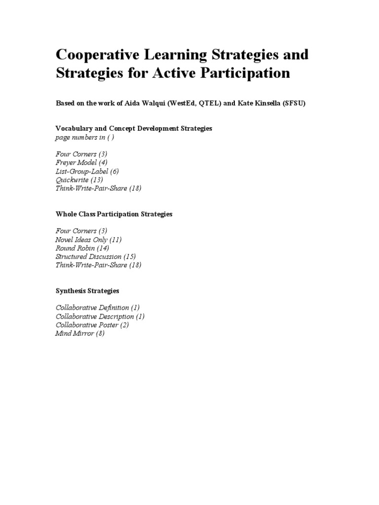 Cooperative Strategies | PDF | Concept | Conversation