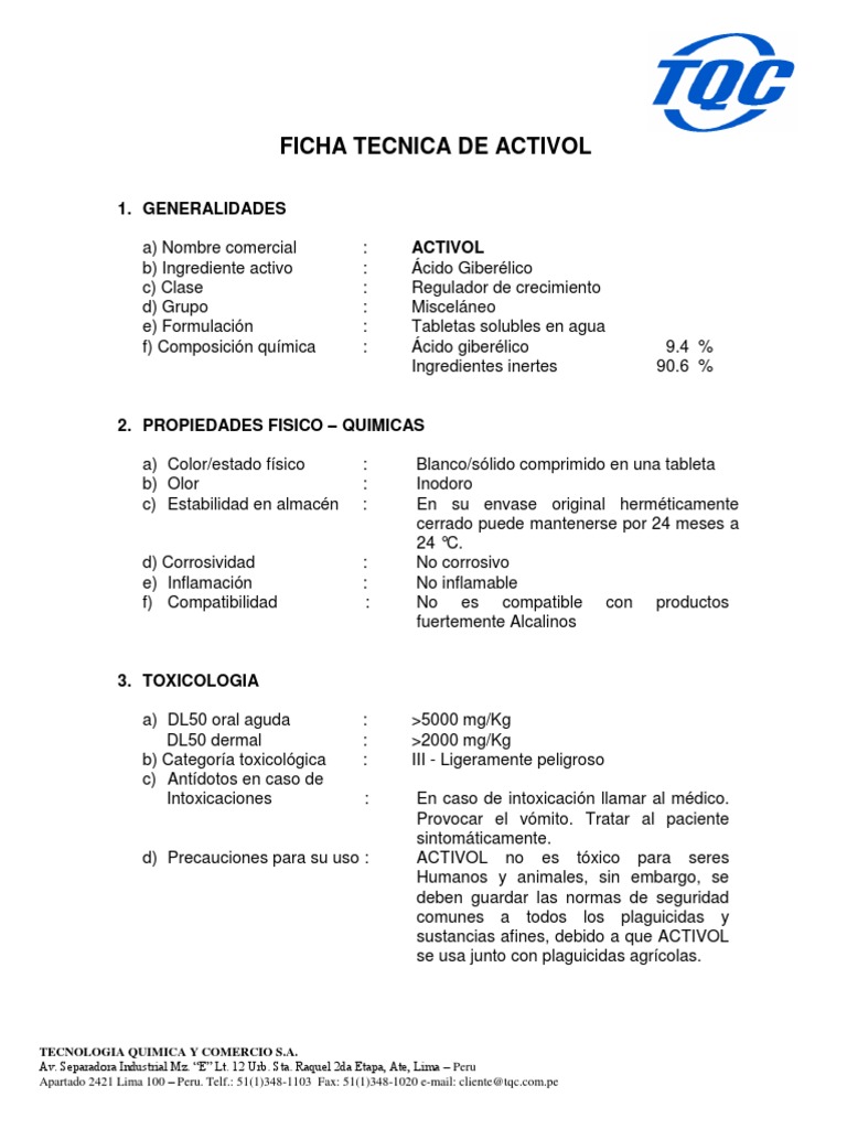 Ficha Técnica de Activol | PDF