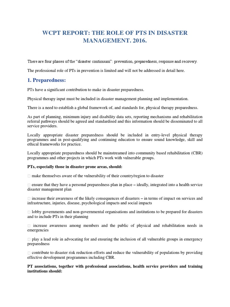 PTs in Disaster Management Roles | PDF | Physical Therapy | Emergency ...