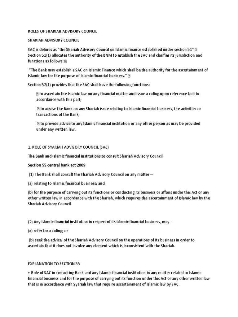 Roles of Shariah Advisory Council | PDF | Islamic Banking And Finance ...