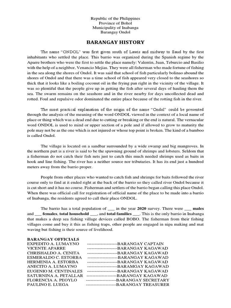 Barangay History | PDF | Oceanography | Fish And Humans