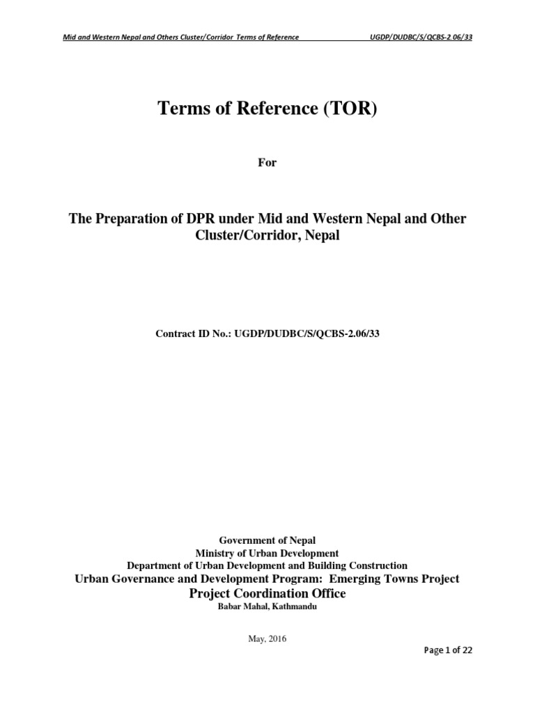 DUDBC Terms of Reference (TOR) | PDF | Feasibility Study | Cost–Benefit ...