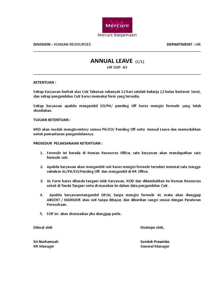 003 - SOP Annual Leave | PDF