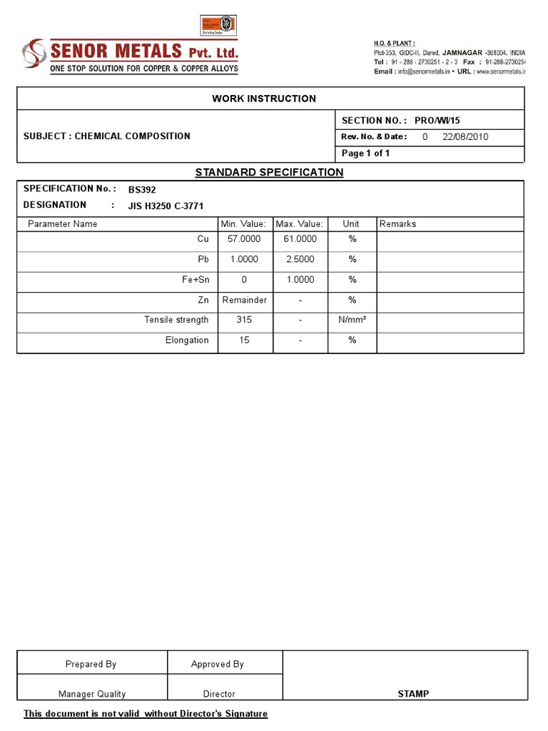 Jis H3250 C-3771 | PDF