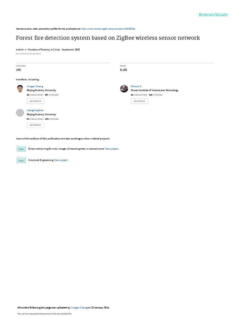 Forest Fire Detection System Based On A ZigBee Wireless Sensor Network | PDF | Wireless Sensor ...