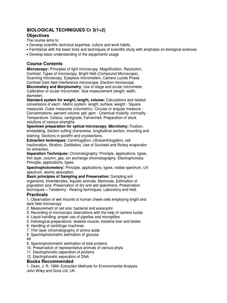 Biological Techniques Hec | PDF | Microscope | Microscopy