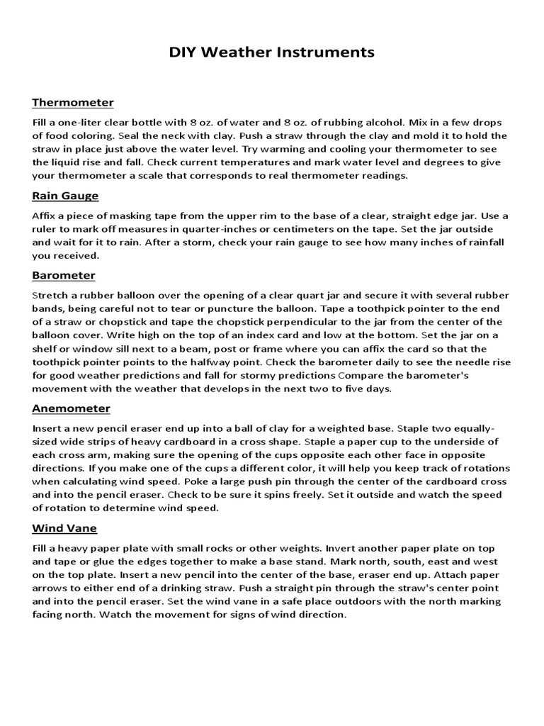 DIY Weather Instruments | PDF | Rain | Thermometer