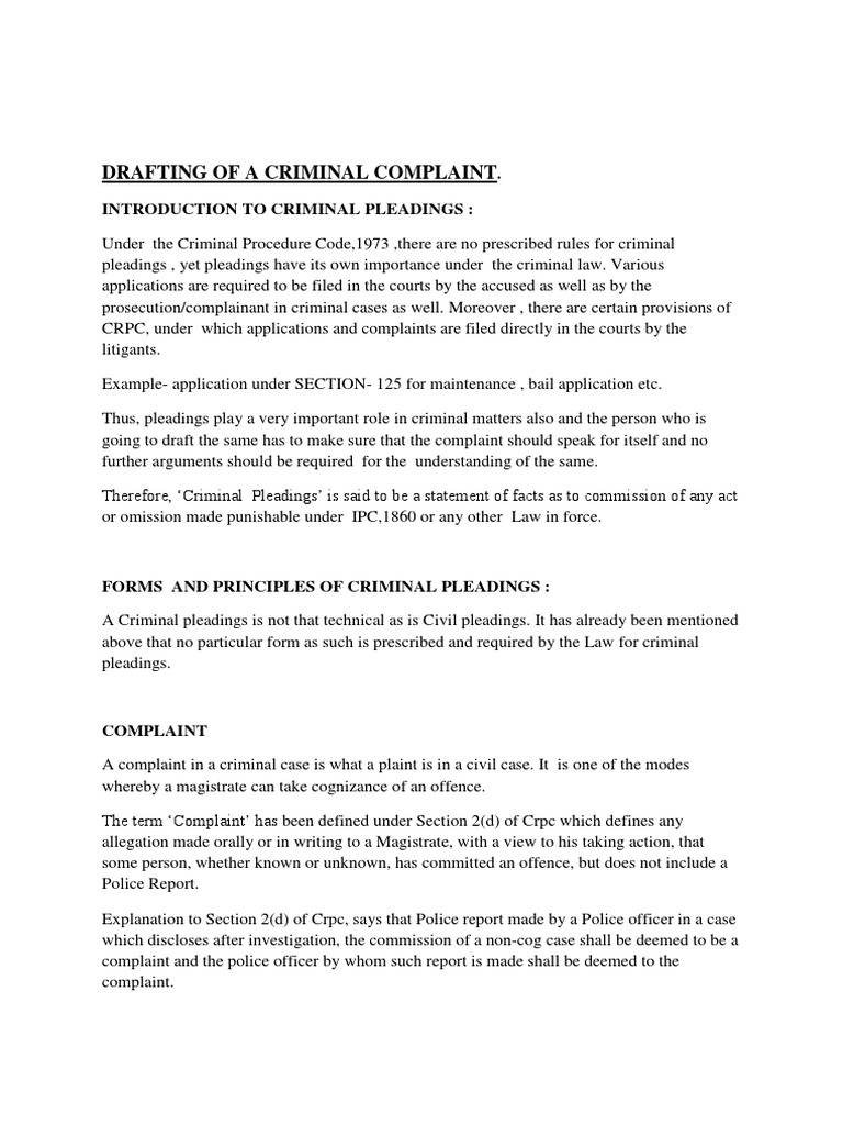 Criminal - Drafting A Complaint | PDF