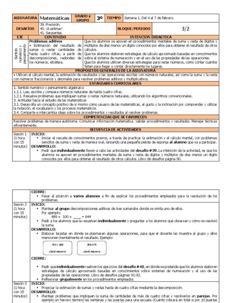PLANEACIÓN Febrero - 3er Grado Matemáticas (2019-2020) | PDF