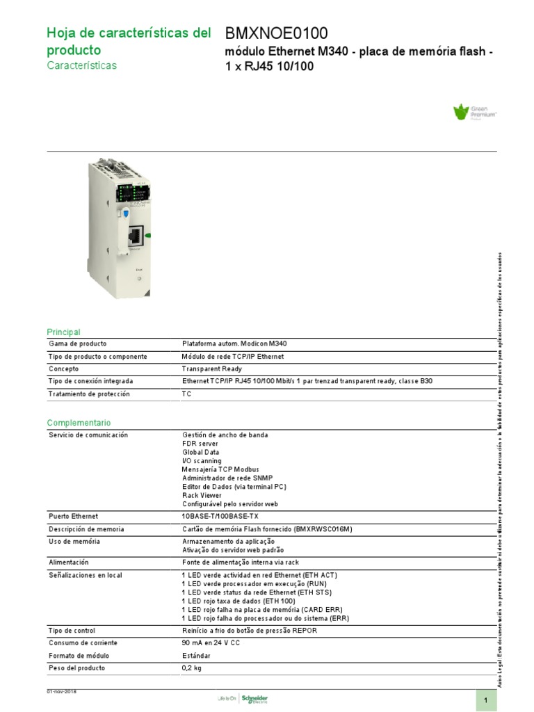 EcoStruxure™ Modicon M340 - BMXNOE0100 PDF | PDF