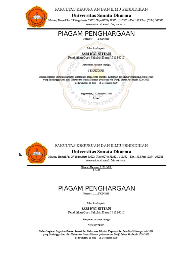 Contoh Sertifikat DPM-FKIP 2019 | PDF