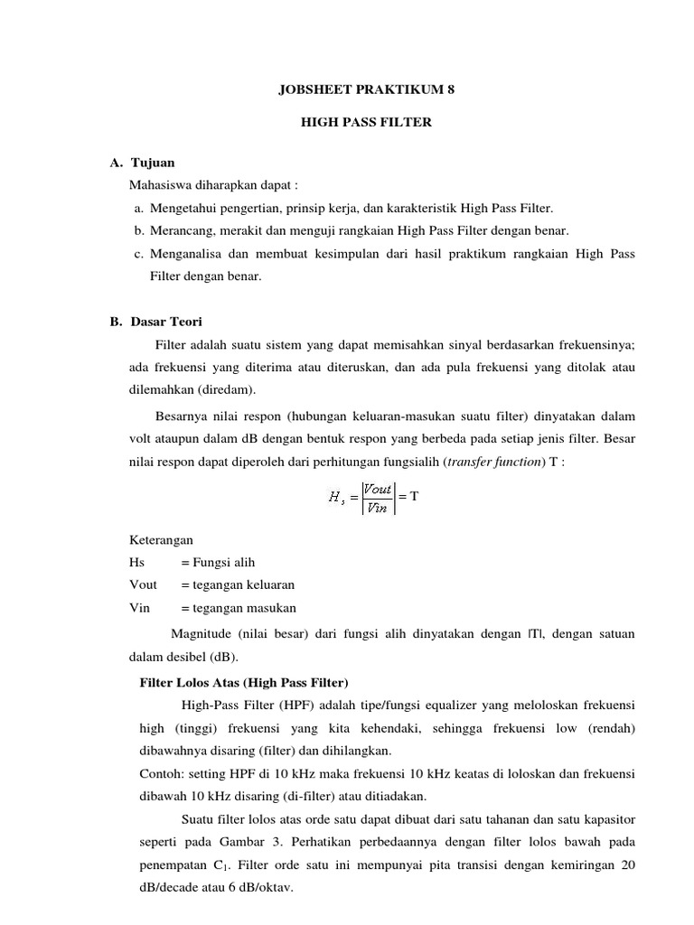 LAB STL 02 Jobsheet 8 High Pass Filter PDF | PDF