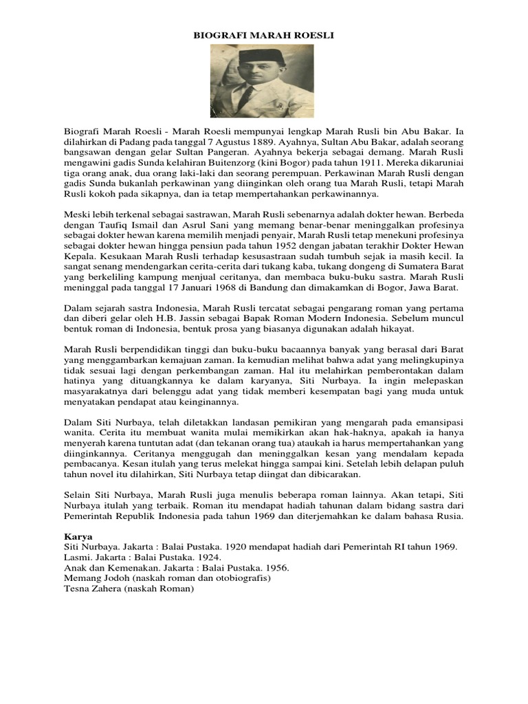 Biografi Marah Roesli | PDF