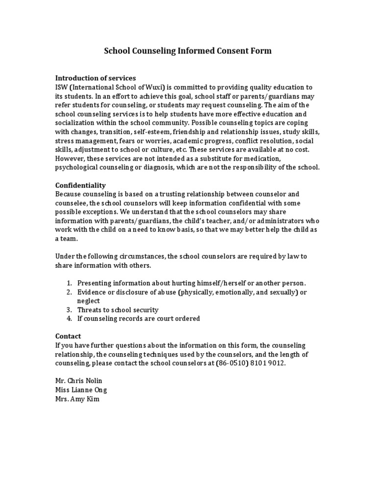 Consent School Counseling Form | PDF