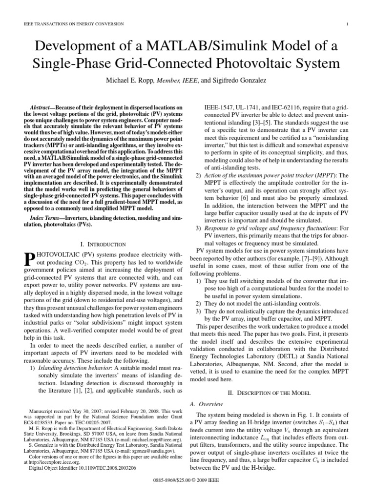 Development of A MATLAB & Simulink Model of A Single-Phase Grid ...
