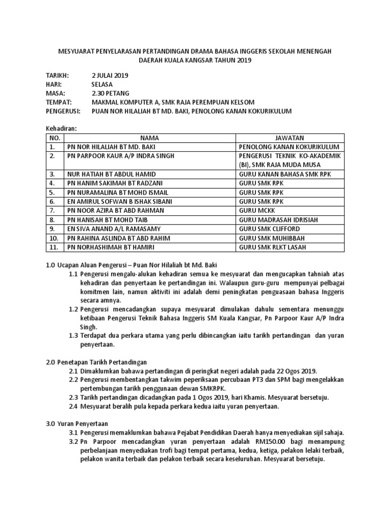 Minit Mesyuarat (Sample) | PDF