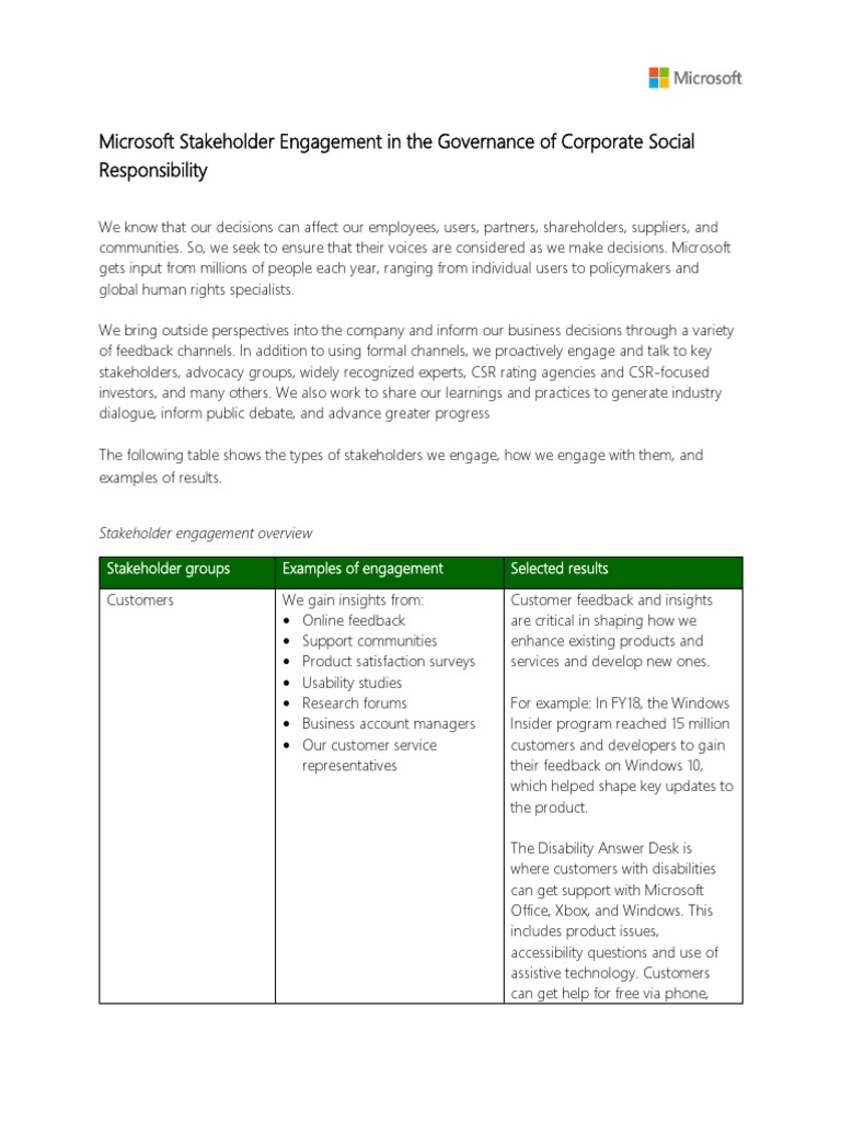 Microsoft Stakeholders | PDF