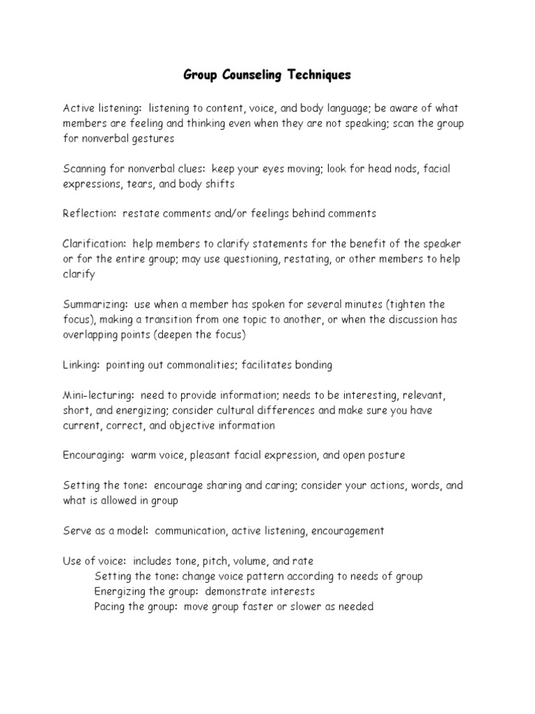 Group Counseling Techniques | PDF