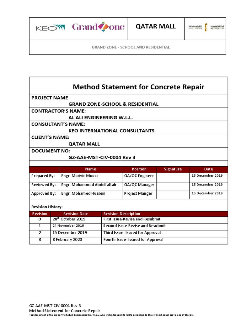 Concrete Repair Method Statement | PDF