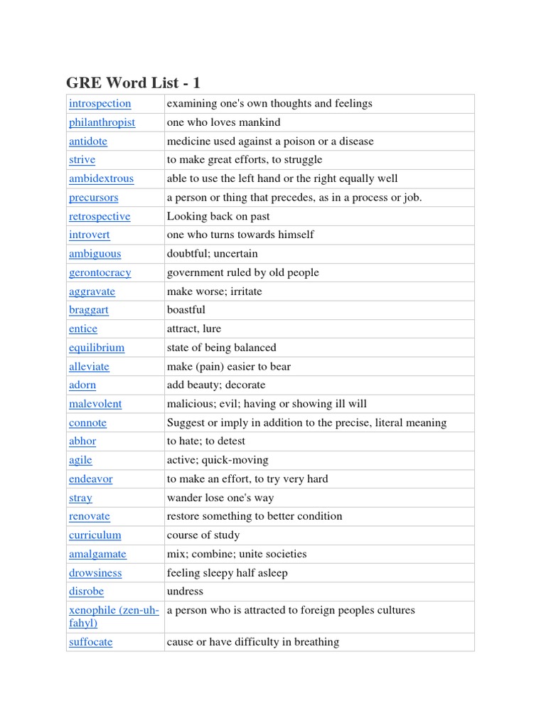 GRE Word List | PDF