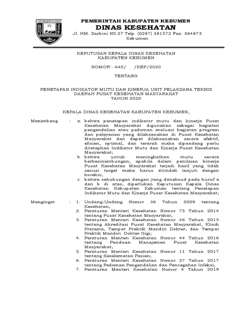 SK Indikator Dinkes | PDF