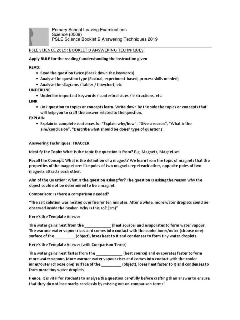 PSLE Science Answering Techniques | PDF