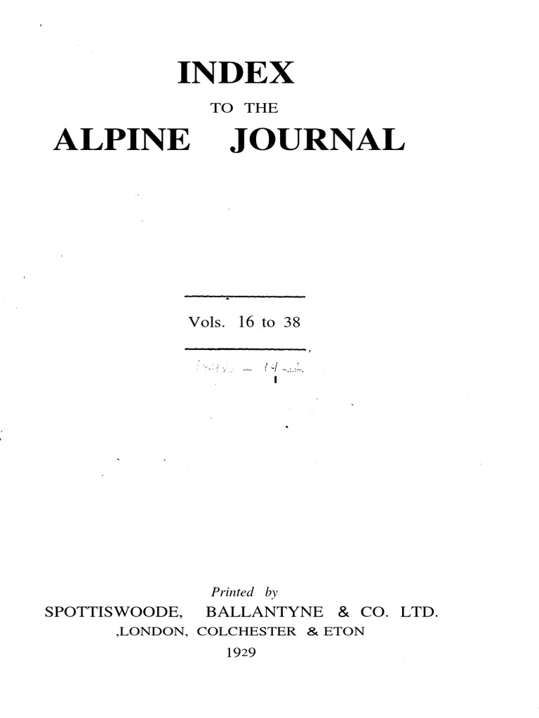 1929 Index To The Alpine Journal Vols. 16 To 38 | PDF
