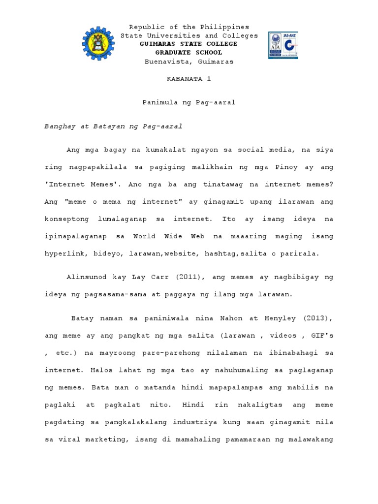 Chapter 1-3 (Memes Bilang Batayan Sa Malikhaing Pagsulat NG Tula) | PDF Chapter 1-3 (Memes Bilang Batayan Sa Malikhaing Pagsulat NG Tula) | PDF