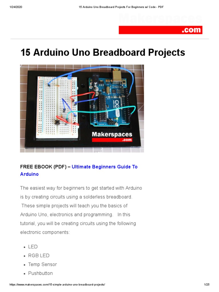 15 Arduino Uno Breadboard Projects For Beginners W - Code PDF | PDF