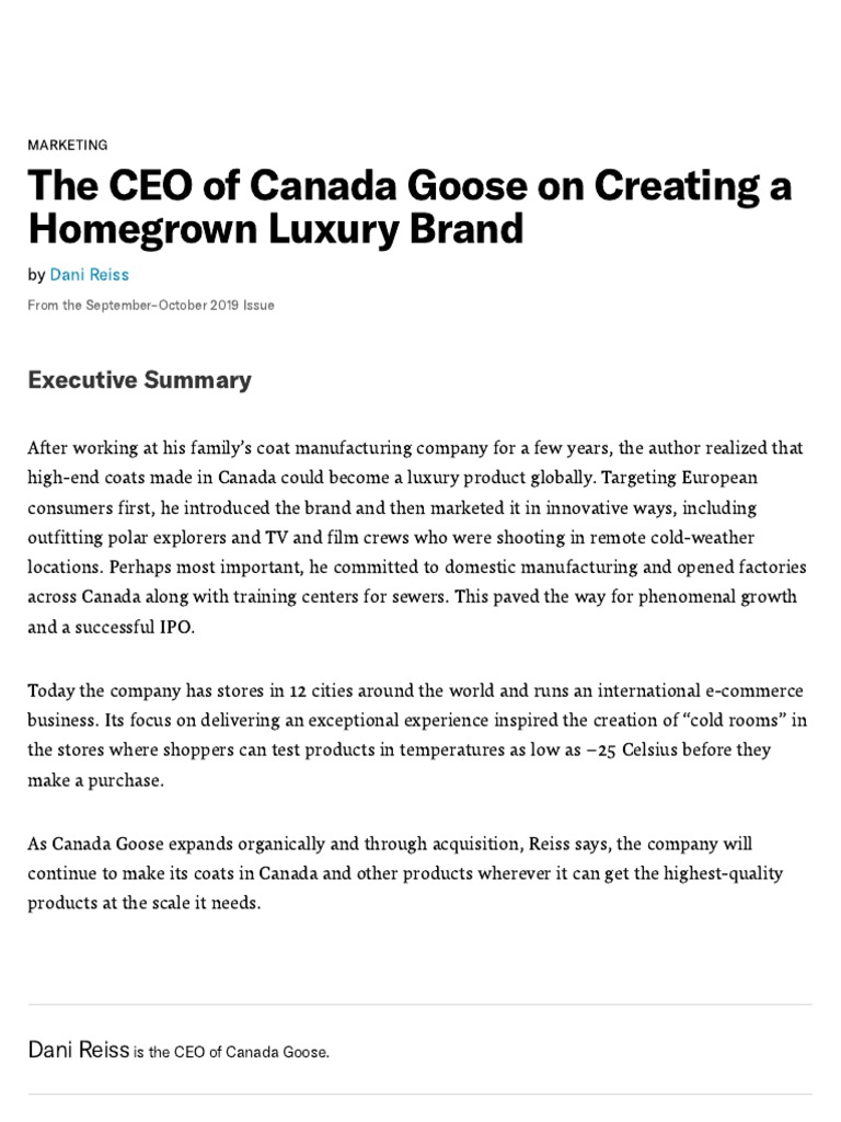 Summary The CEO of Canada Goose On Creating A Homegrown Luxury Brand | PDF