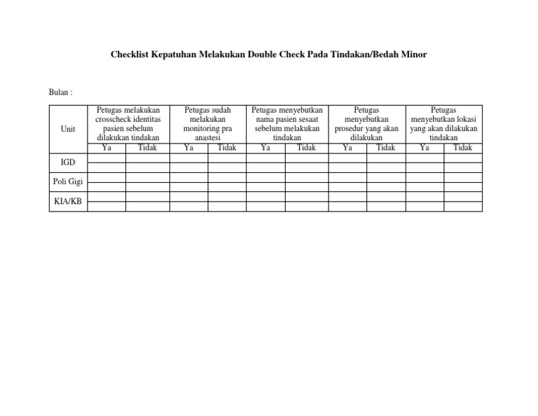 Checklist Kepatuhan Melakukan Double Check | PDF