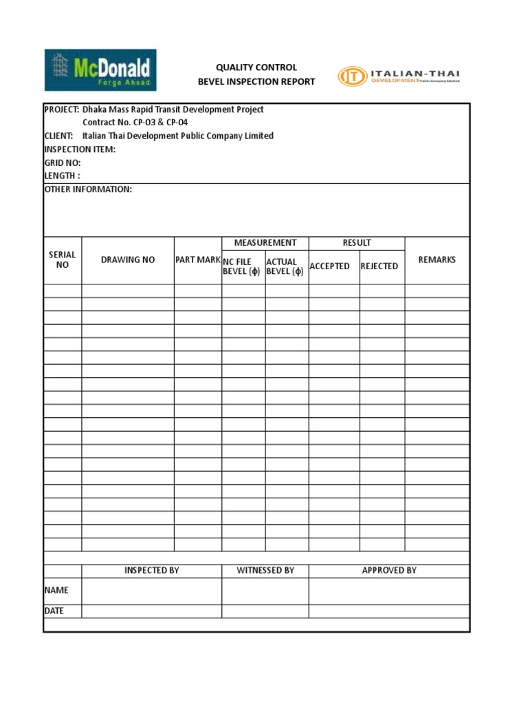 Bevel Inspection Report | PDF