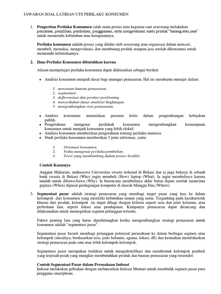 Jawaban Soal Latihan UTS Perlaku Konsumen | PDF