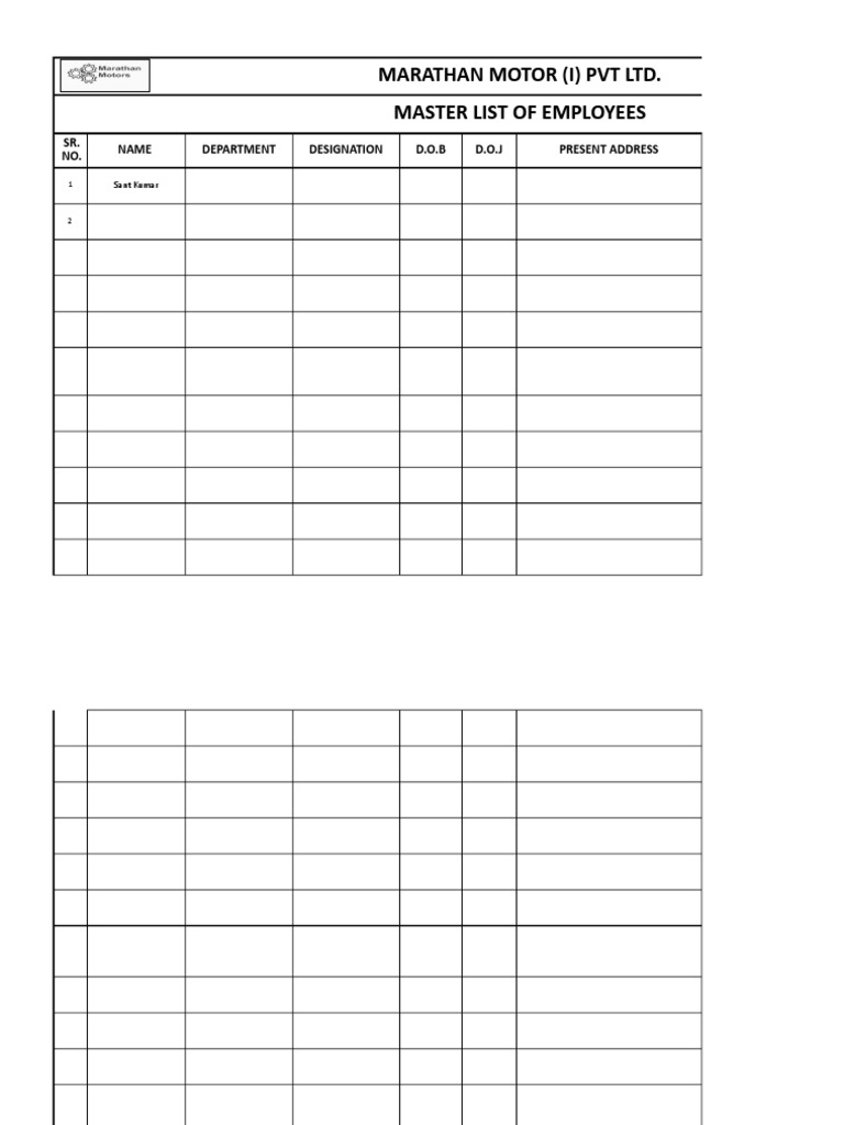 F-HR-01 Master List of Employee | PDF