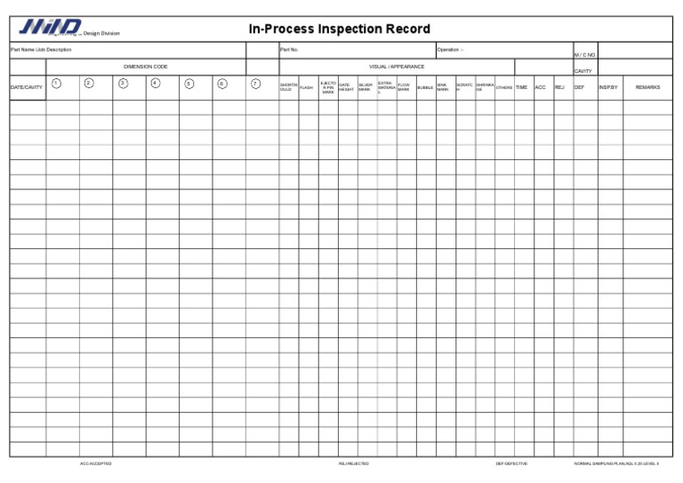 IN-PROCESS INSPECTION SHEET (Version 1) | PDF