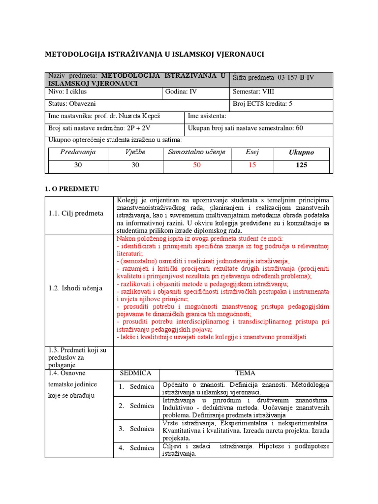 Silabus Metodologija Istrazivanja U I v1181805800 | PDF