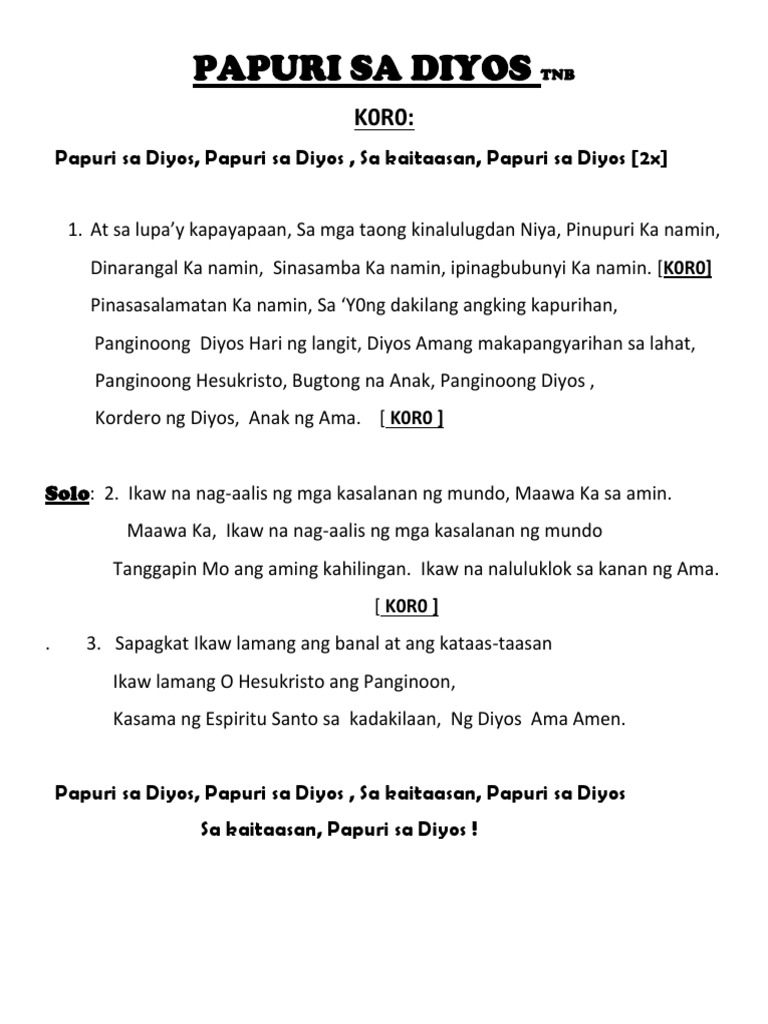 Papuri Sa Diyos TNB | PDF