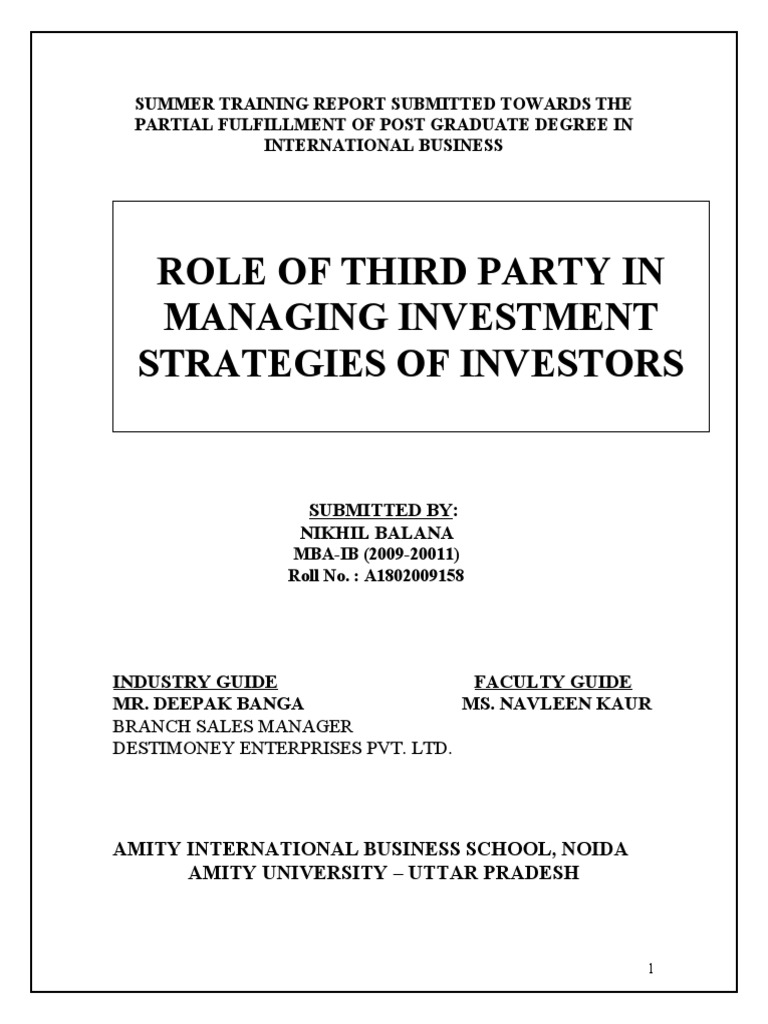 Role of Third Party in Managing Investment Strategies of Investors ...